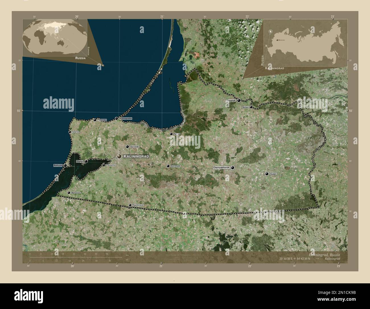 Kaliningrad, région de Russie. Carte satellite haute résolution. Lieux ...