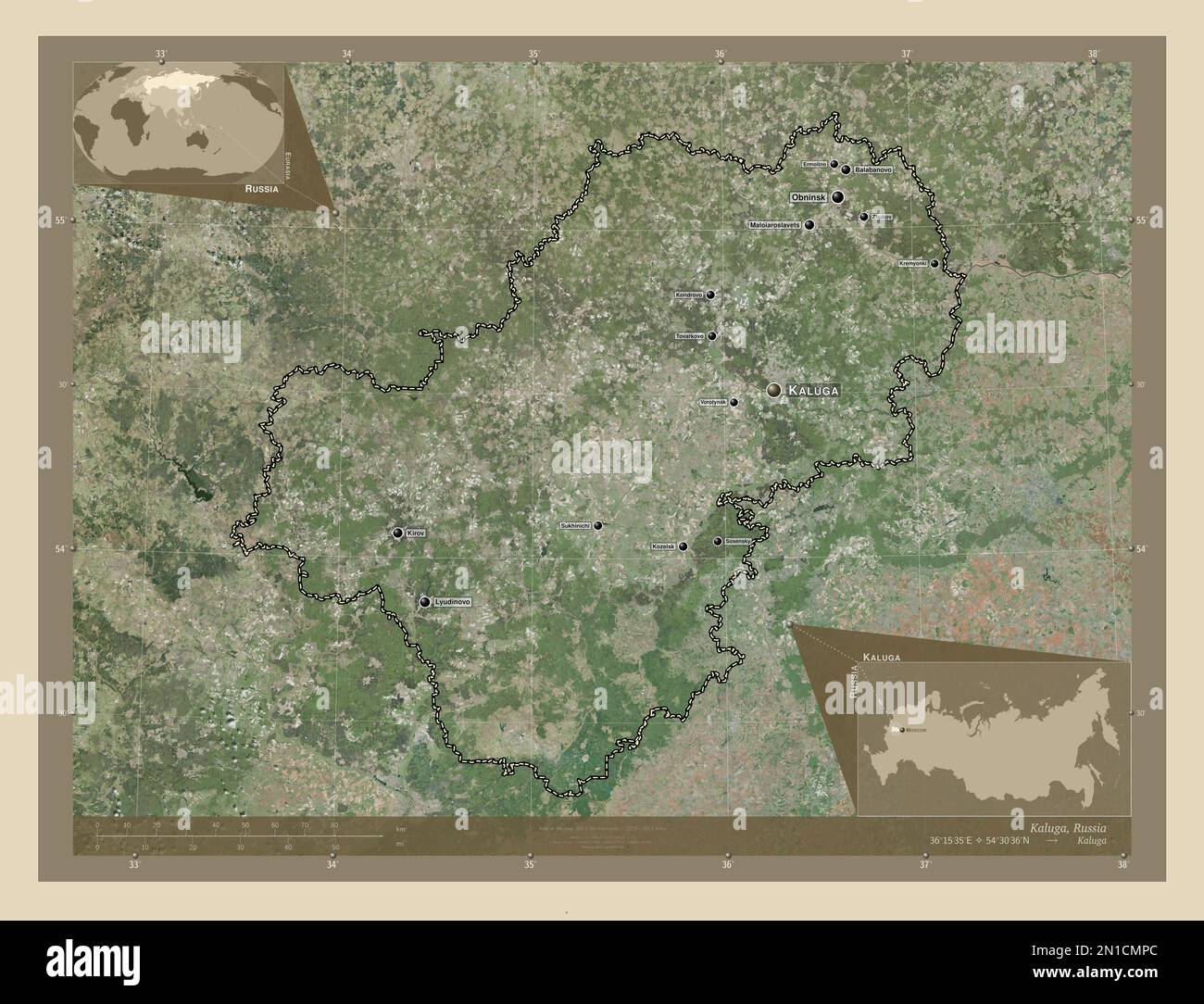 Kaluga, région de Russie. Carte satellite haute résolution. Lieux et ...