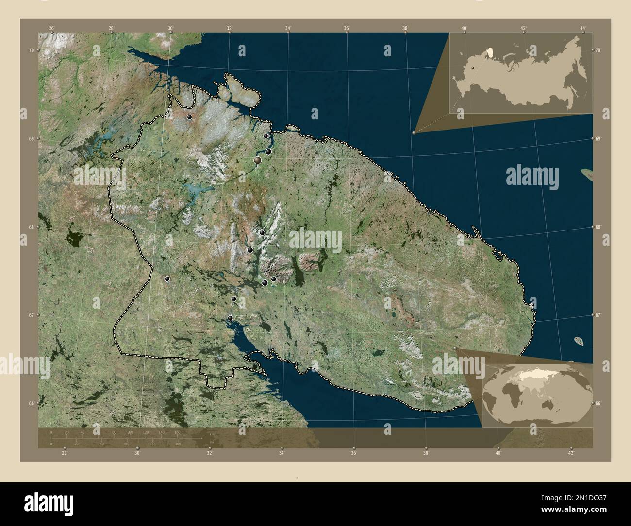 Mourmansk, région de Russie. Carte satellite haute résolution. Lieux ...