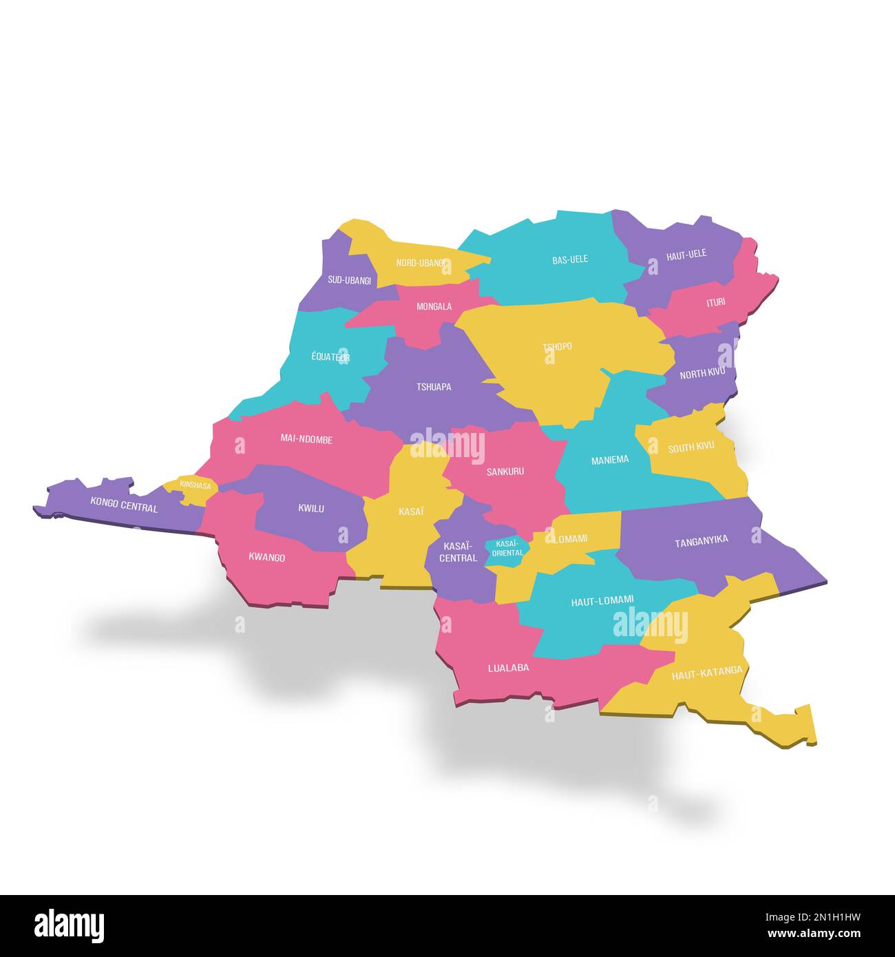 République démocratique du Congo carte politique des divisions administratives - provinces. 3D ...