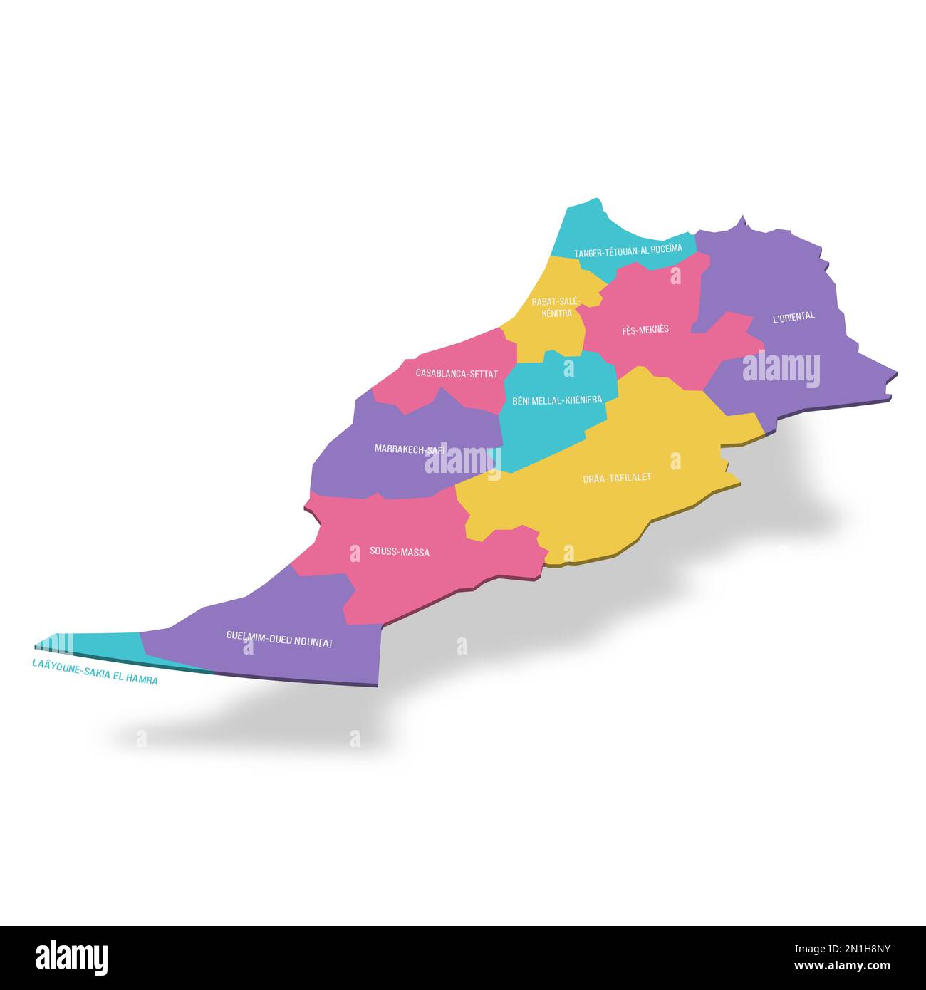Maroc carte politique des divisions administratives - régions. 3D ...