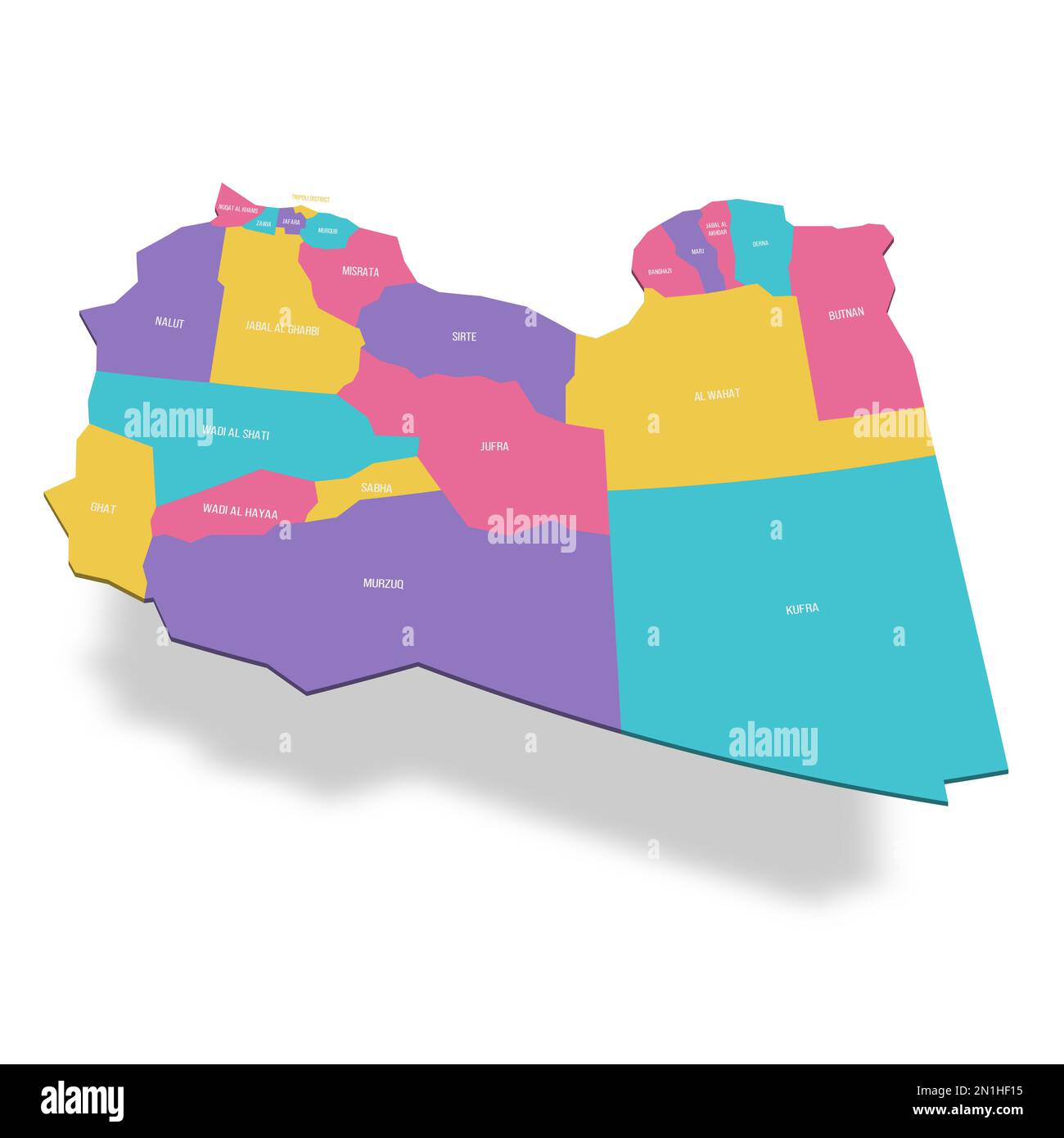 Libye carte politique des divisions administratives - districts. 3D ...