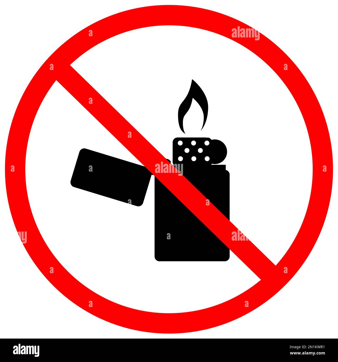 Panneau interdit avec icône de briquet sur fond blanc. Symbole d'arrêt ...