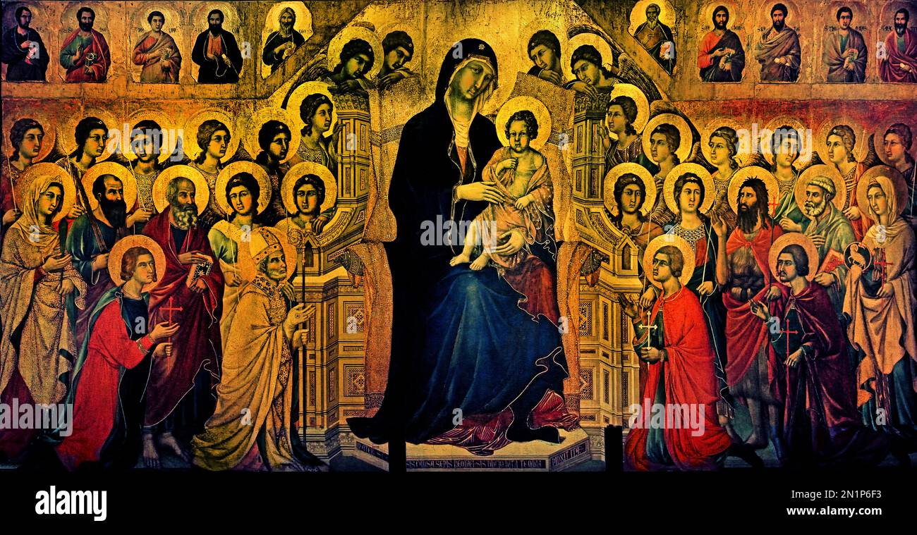 Maestà de Duccio, 1308–1311 retable, composée de nombreux tableaux individuels, commissionné ...