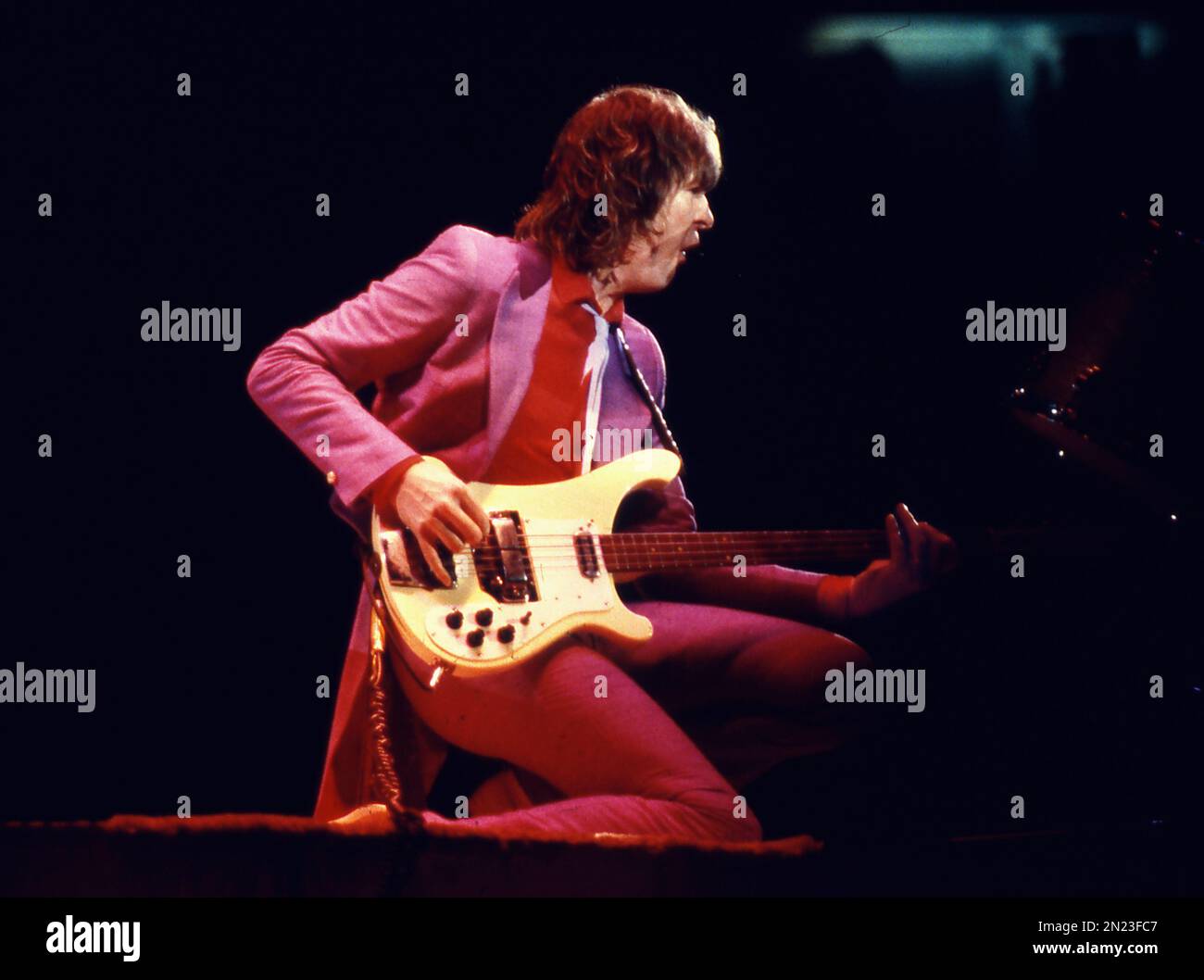 FILE - In this circa 1979 photo, Chris Squire plays bass during a Yes ...