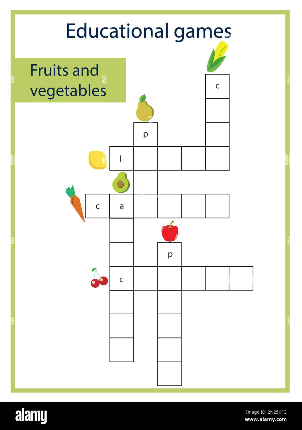 Jeux éducatifs pour enfants. Mots croisés sur le thème des fruits et ...