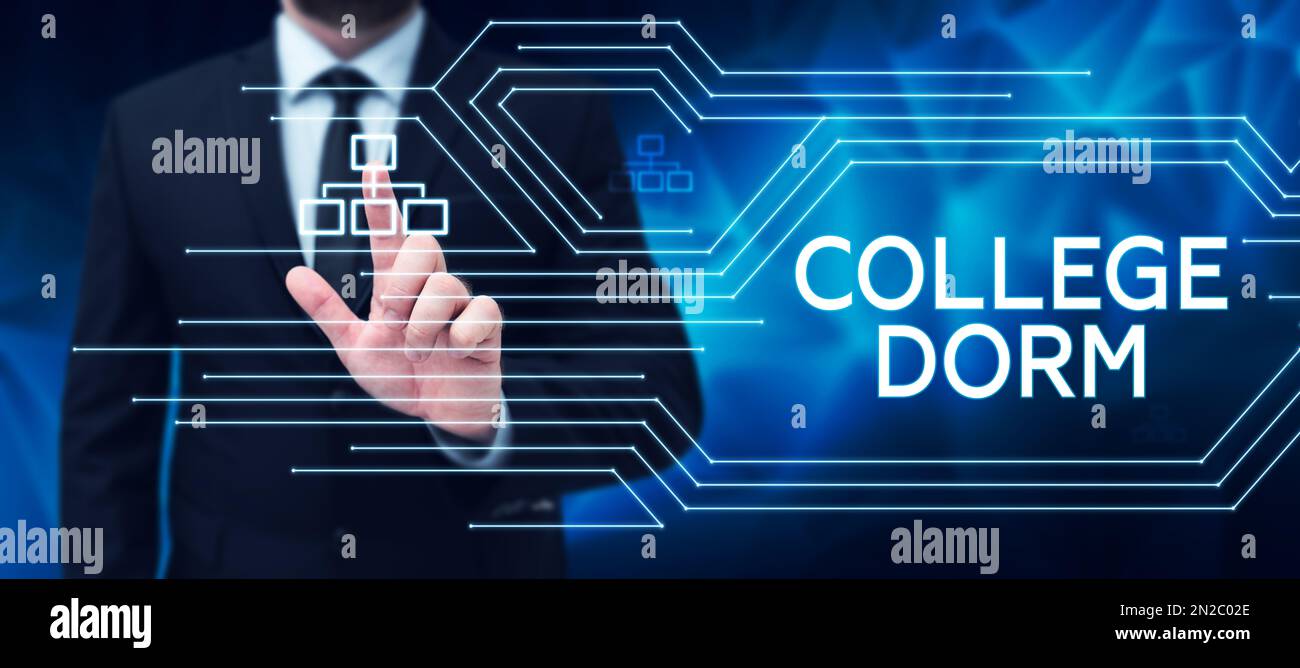 Affiche montrant College Dorm. Mot écrit dans le hall de résidence ...