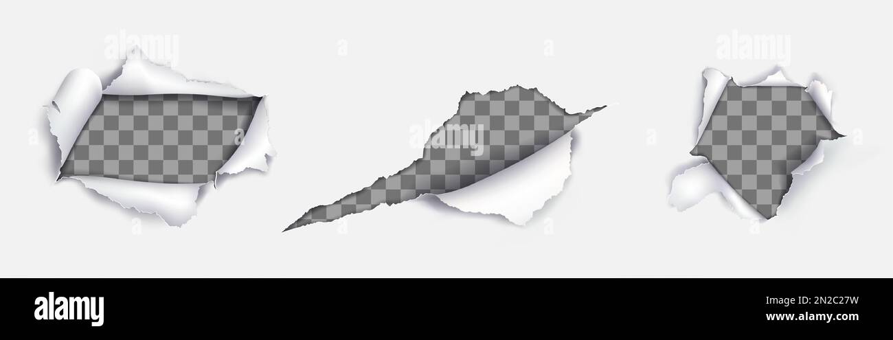 Papier déchiré, trous de déchirement dans la feuille blanche isolée sur ...