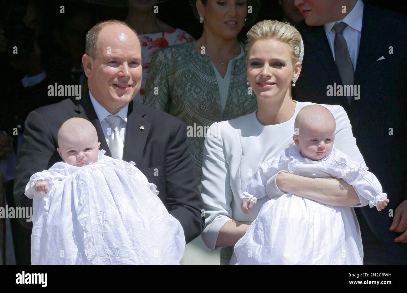 Prince Albert II of Monaco and his wife Princess Charlene pose with ...