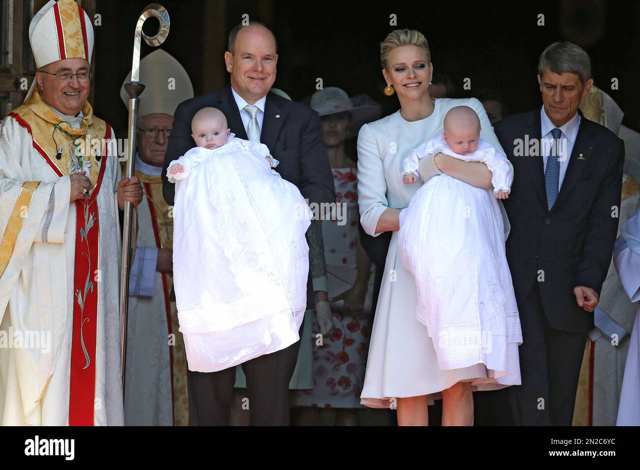 Prince Albert II of Monaco and his wife Princess Charlene pose with ...