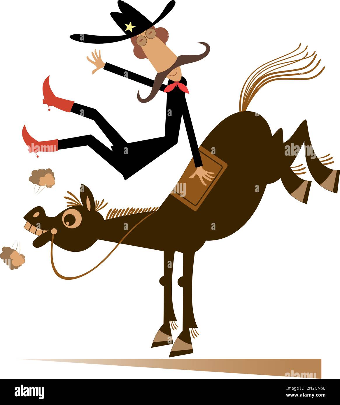 Le dessin animé du cavalier tombe de l'illustration isolée du cheval ...