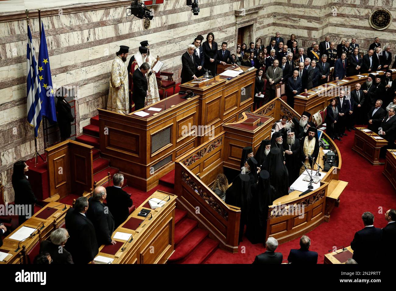 Newly appointed Greek President Prokopis Pavlopoulos, top, takes the ...