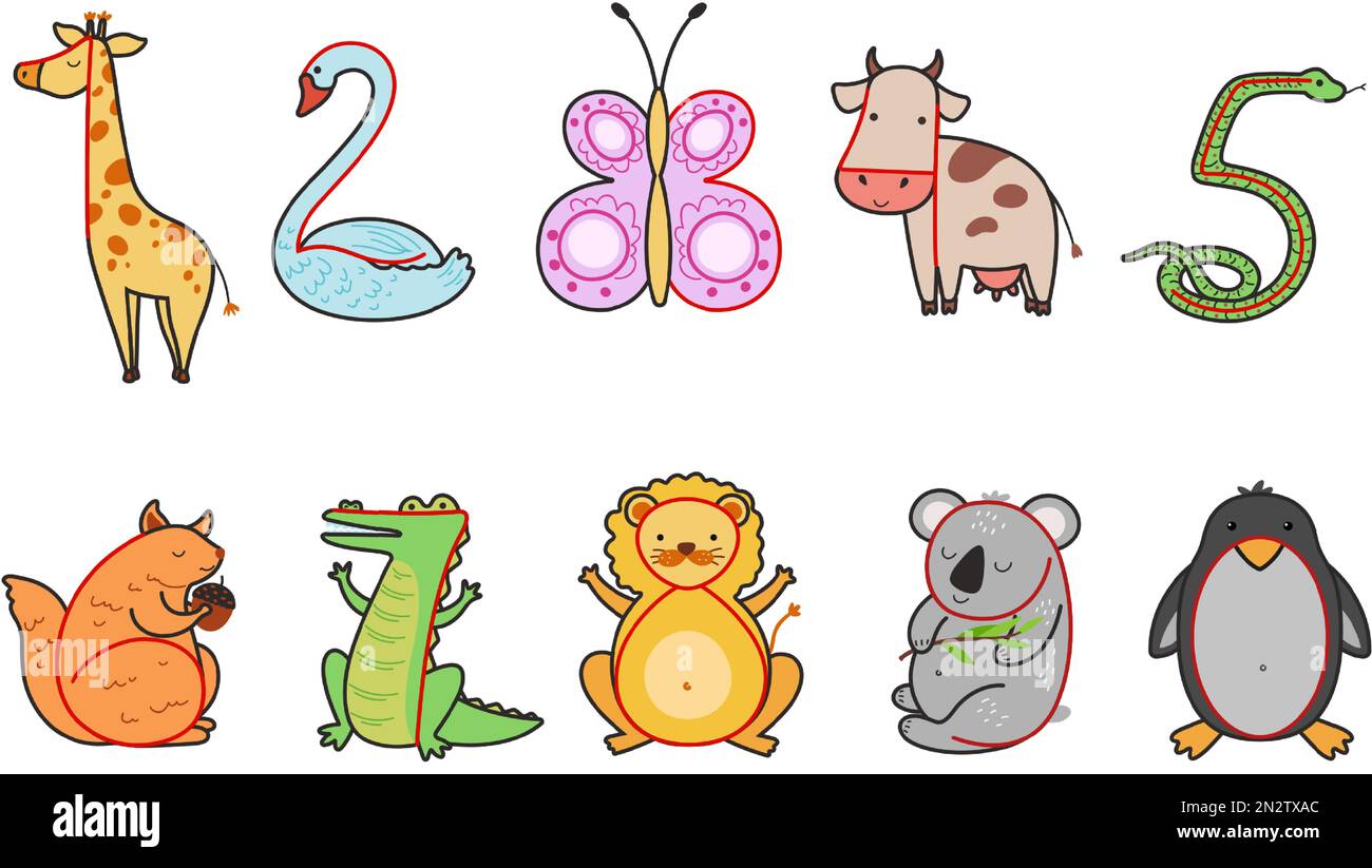 Dessiner un animal à partir du chiffre. Apprenez à compter, à écrire ...