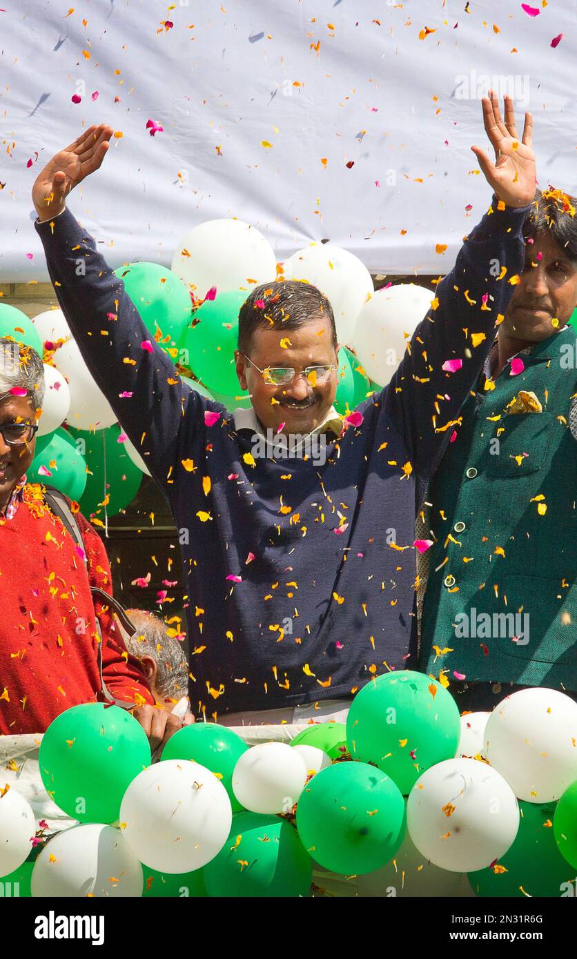 Leader of the Aam Aadmi Party, or Common Man’s Party, Arvind Kejriwal ...