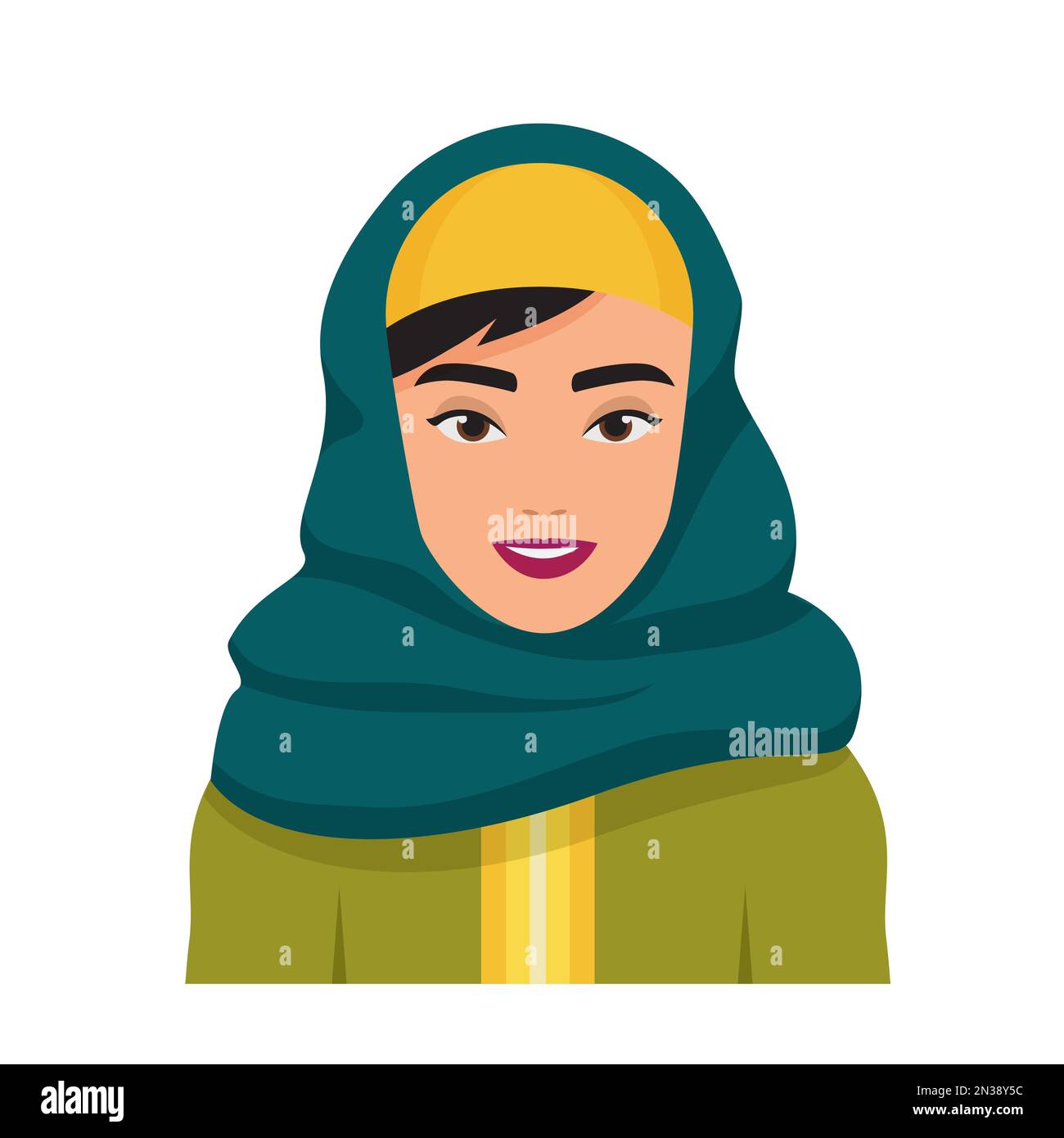 Avatar femme arabe souriante. Portrait de la femme islamique en dessin ...