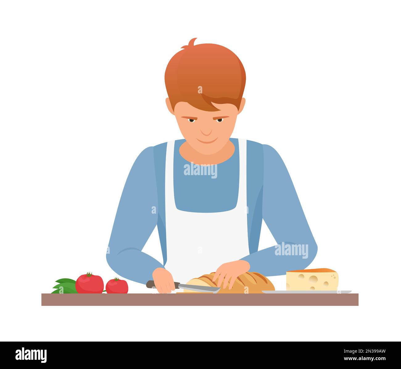 Un jeune garçon cuisine. Illustration d'un dessin animé vecteur de ...