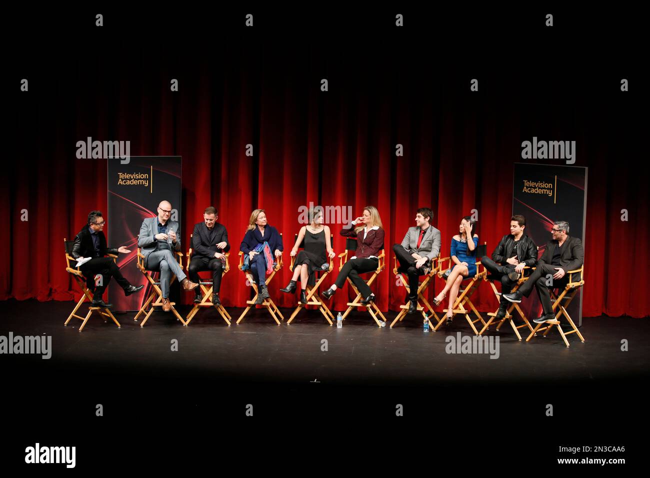 From left to right, moderator Alec Mapa, executive Producer, showrunner ...