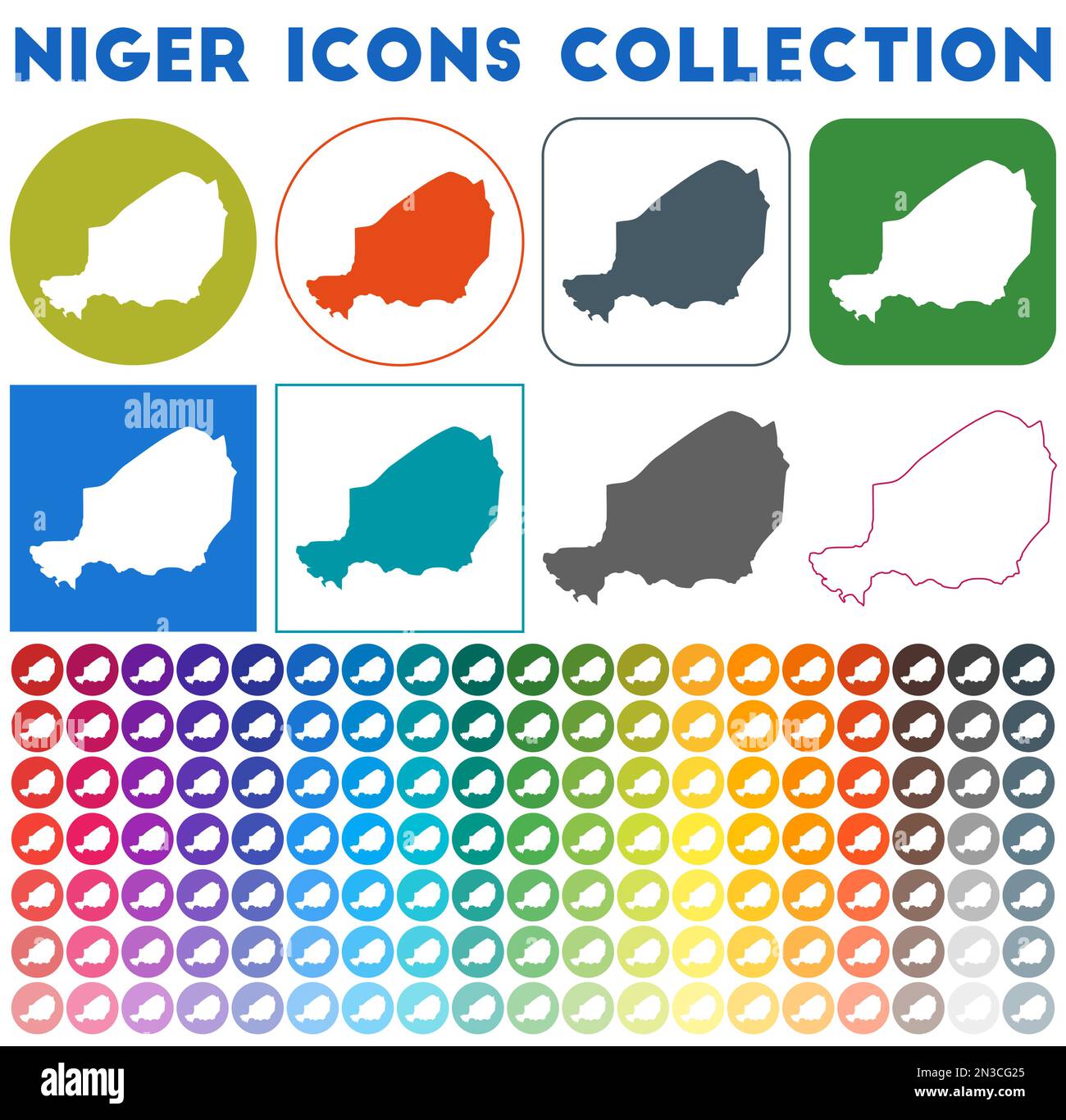Collection d'icônes du Niger. Icônes de carte tendance colorées et ...