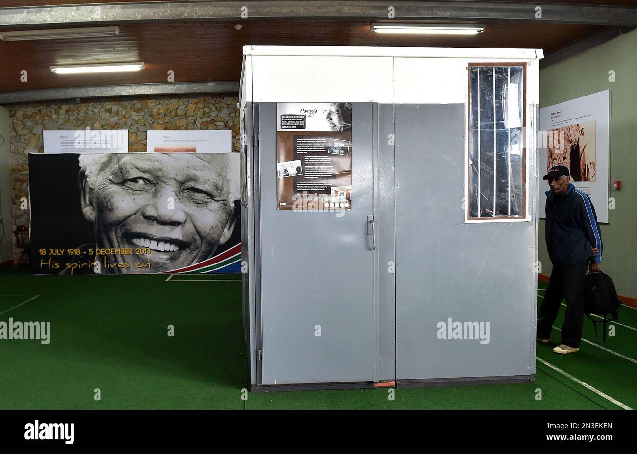 A replica of the late former president Nelson Mandela's Robben Island ...
