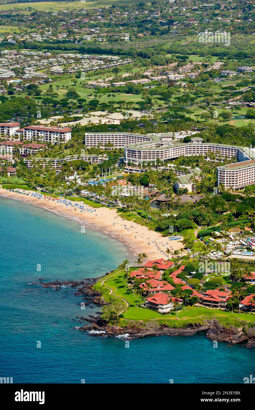 Hawaï, Maui, Wailea, Aerial of Wailea point et Grand Wailea Resort ...