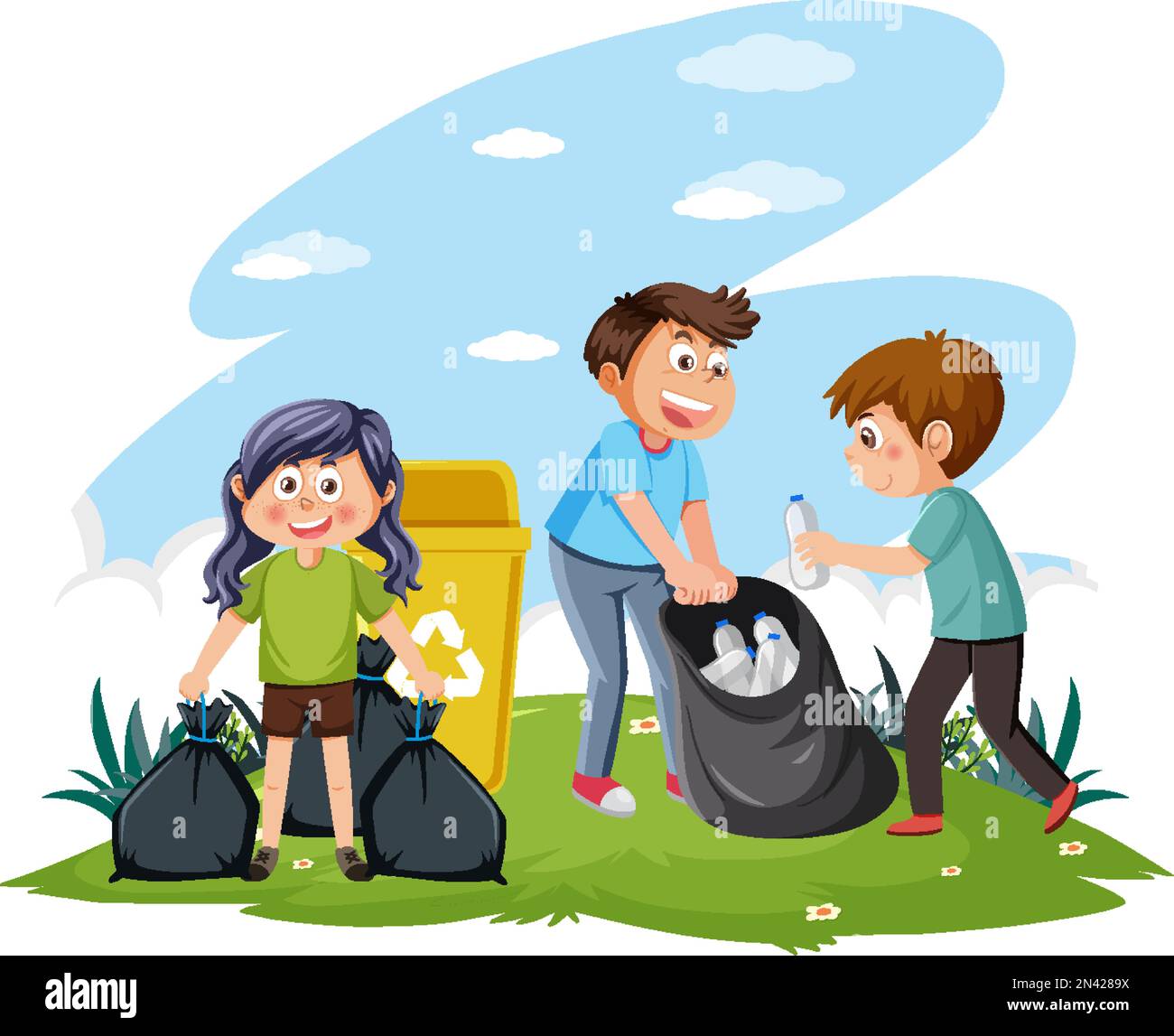 Illustration de la collecte des déchets par les enfants Image ...