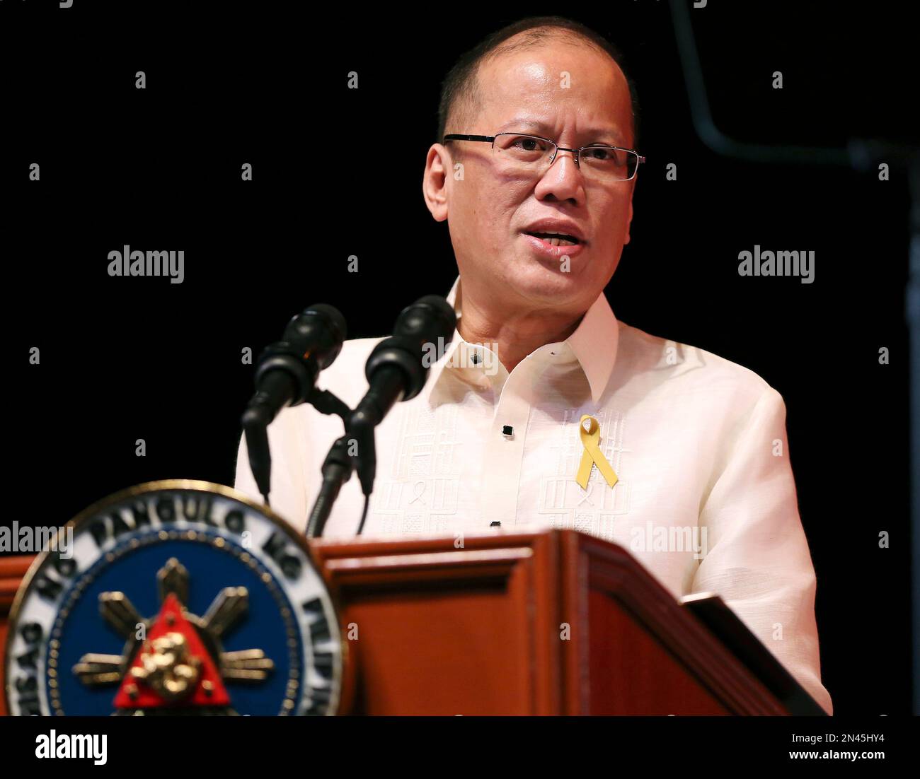 Philippine President Benigno Aquino III delivers his speech during awarding ceremonies for the ...