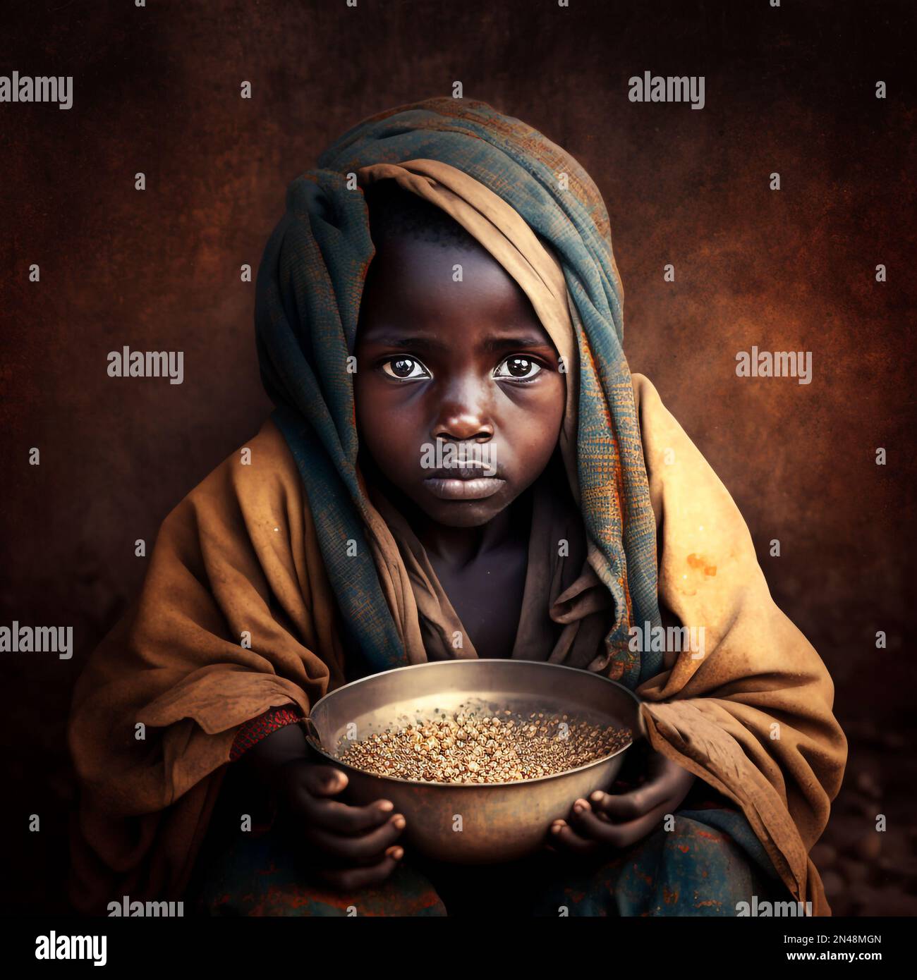La famine et la malnutrition des enfants en Afrique Illustration ...