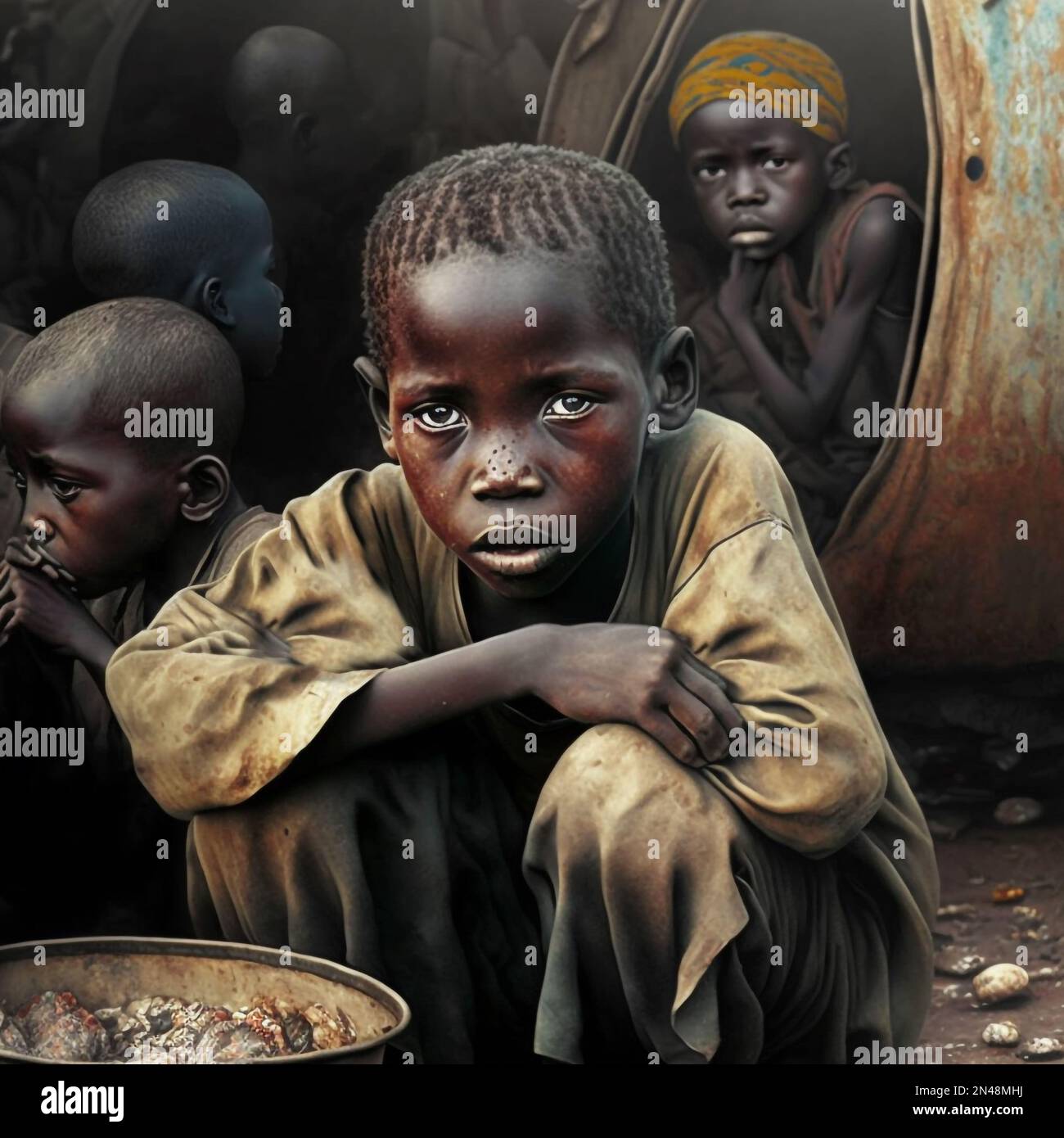 La Famine Et La Malnutrition Des Enfants En Afrique Illustration