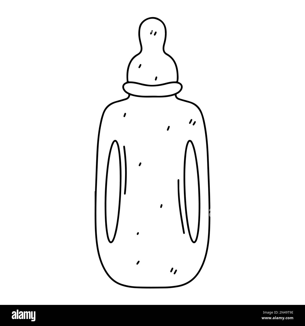 Biberon avec lait en forme de doodle dessiné à la main. Illustration ...