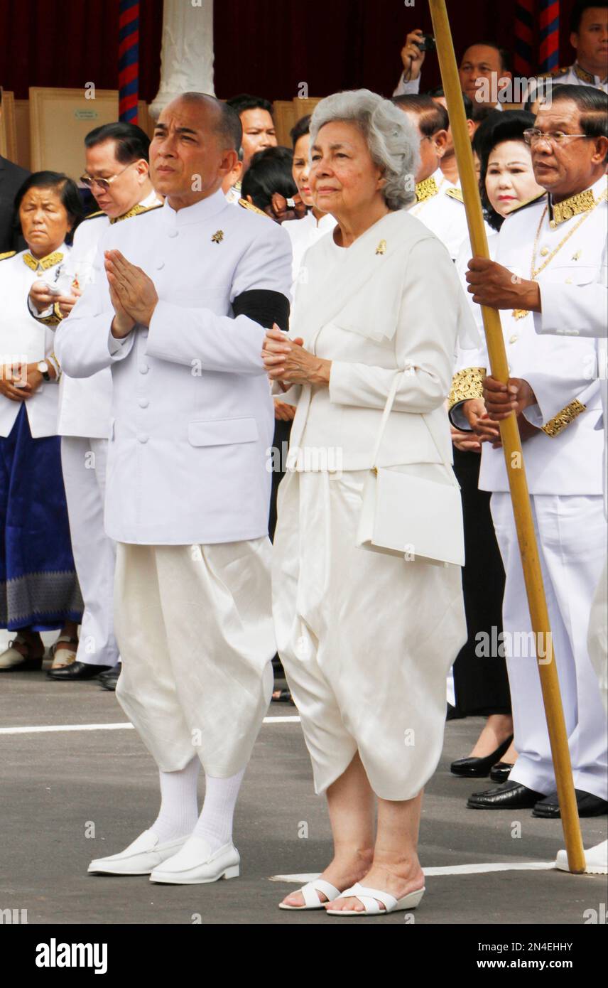 Cambodia's King Norodom Sihamoni, left, and his mother Queen Monineath ...