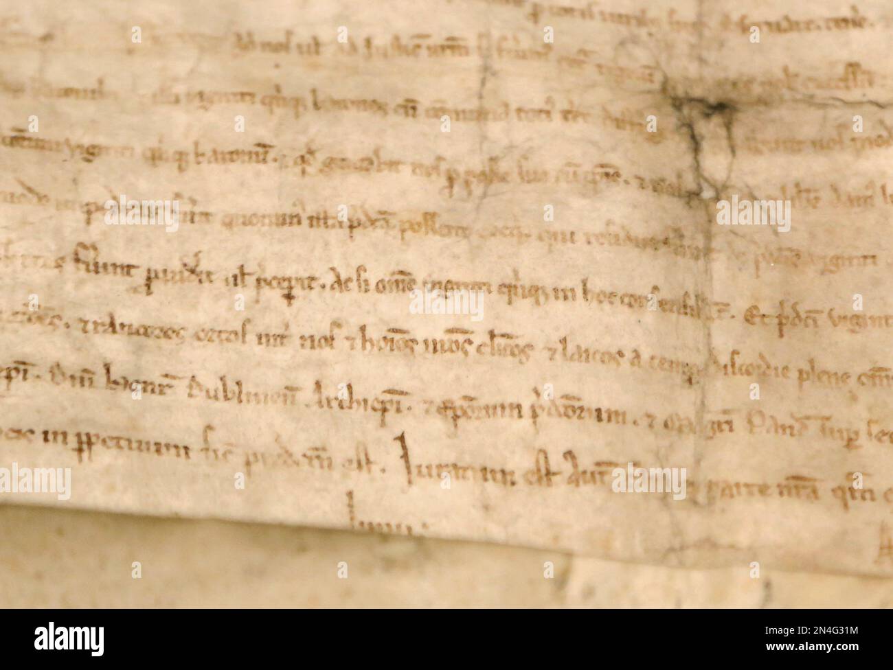 A detail of a copy of the Magna Carta, one of the pivotal documents of ...