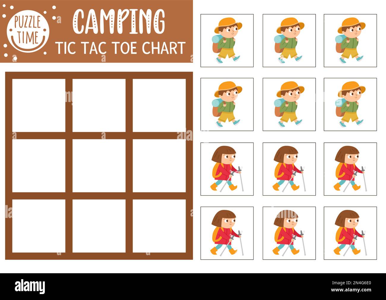 Tableau des orteils Vector Summer camp TIC TAC avec de jolis enfants de ...