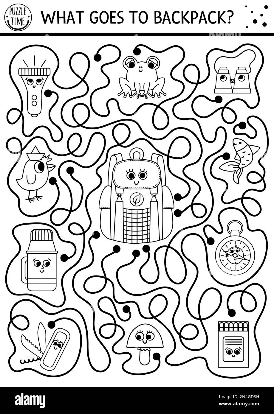 Labyrinthe de camp d'été noir et blanc pour les enfants. Les fêtes ...