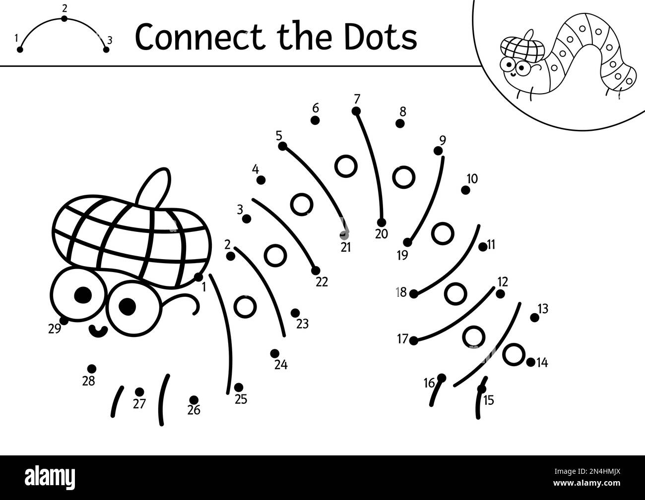 Activité vectorielle point à point et couleur avec Cute caterpillar ...