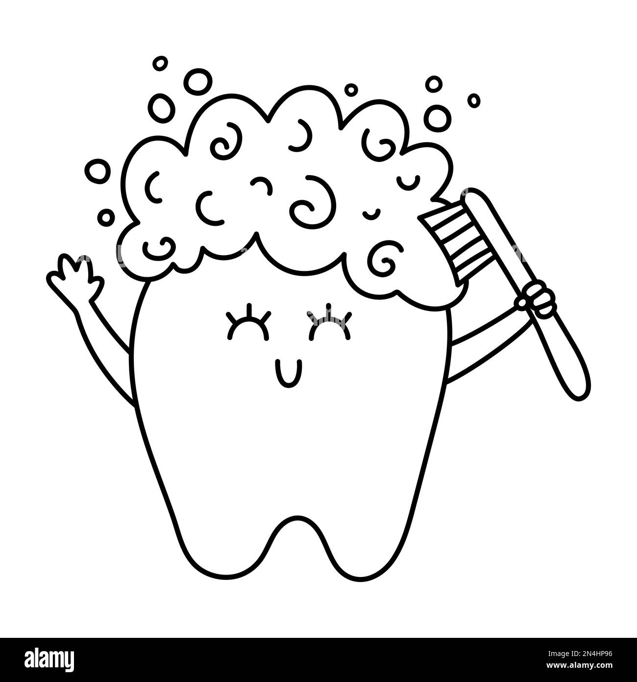 Nettoyage des dents de kawaii noir et blanc à l'aide d'une brosse à ...