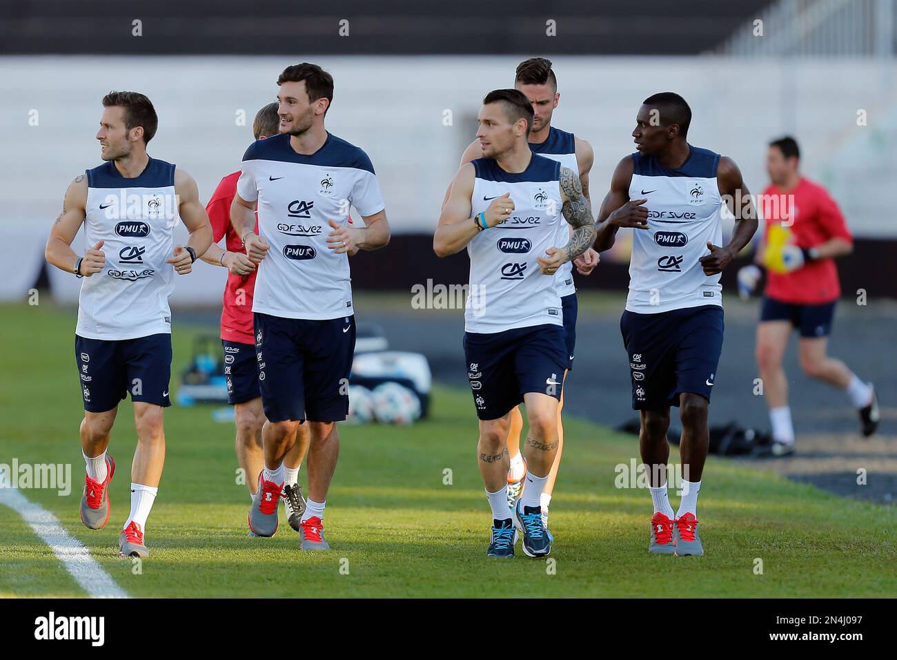 France's players, from left to right,Yohan Cabaye, Hugo Lloris, Mathieu ...