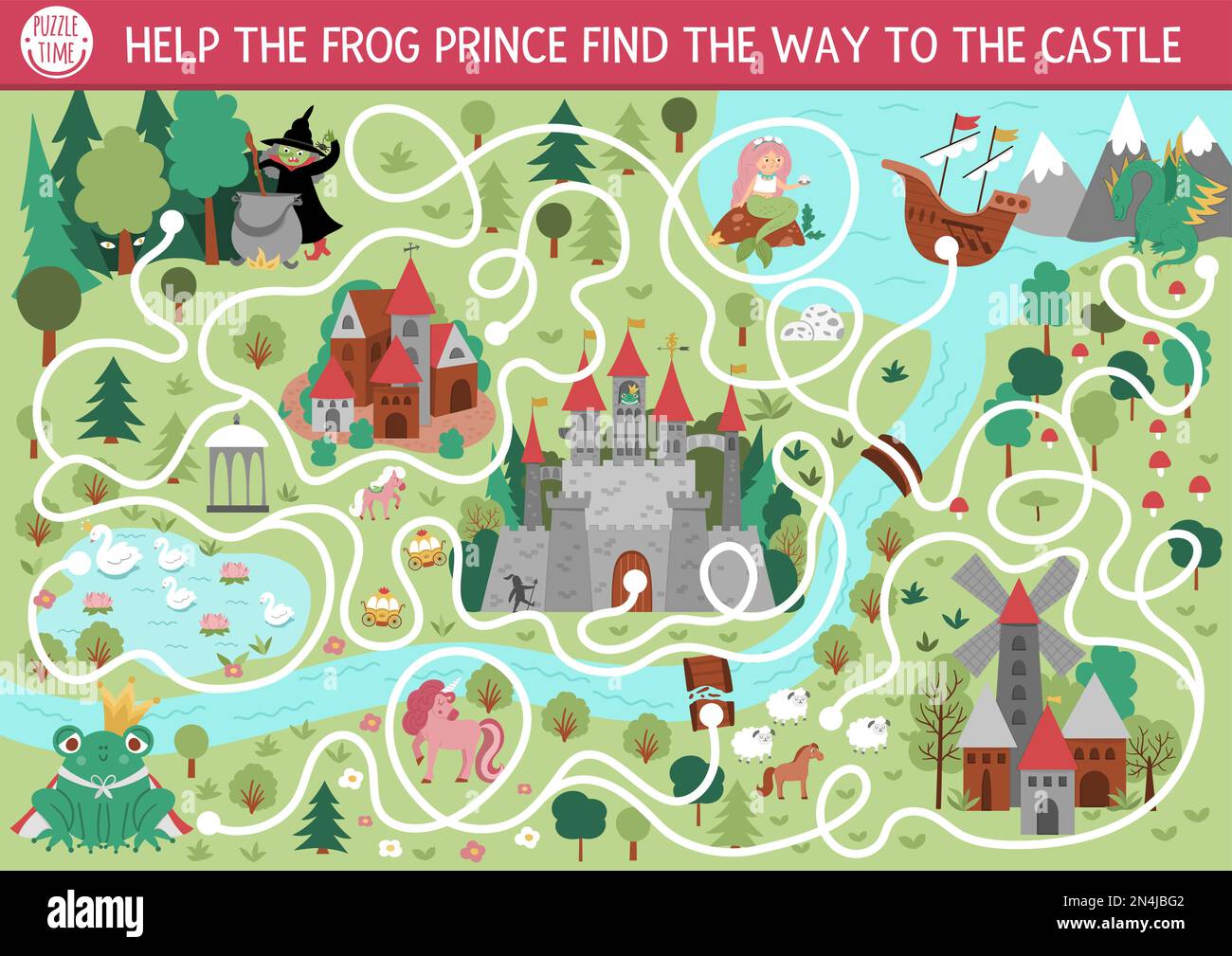 Labyrinthe de conte de fées pour les enfants avec carte du paysage du ...
