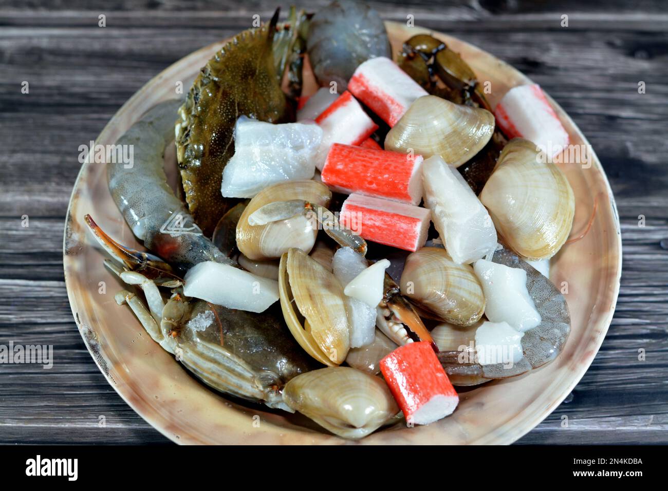 contexte des crabes, crevettes, palourdes, moules, gandofli de fruits ...