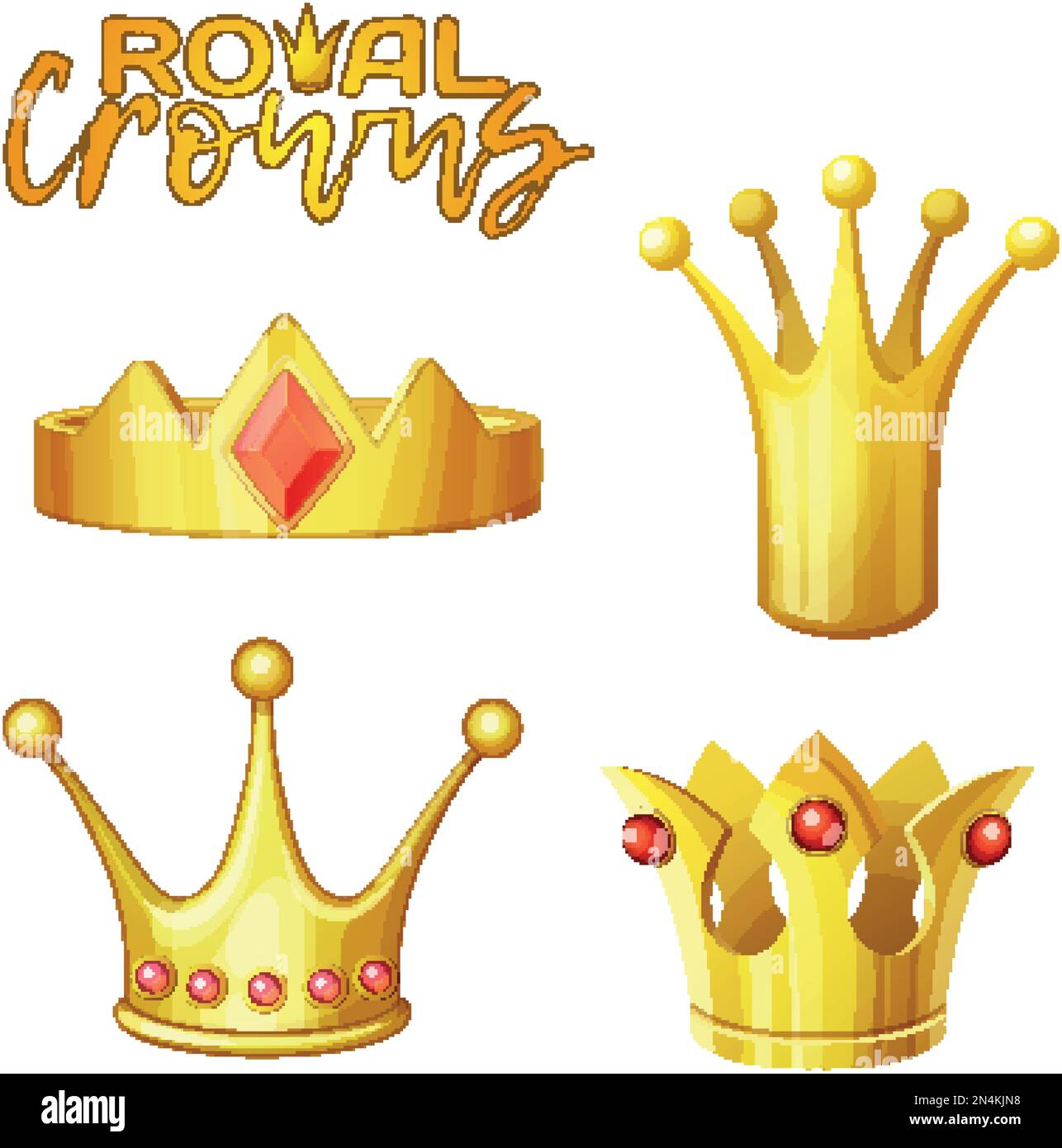 Ensemble de couronnes royales dorées dans un style de dessin animé ...