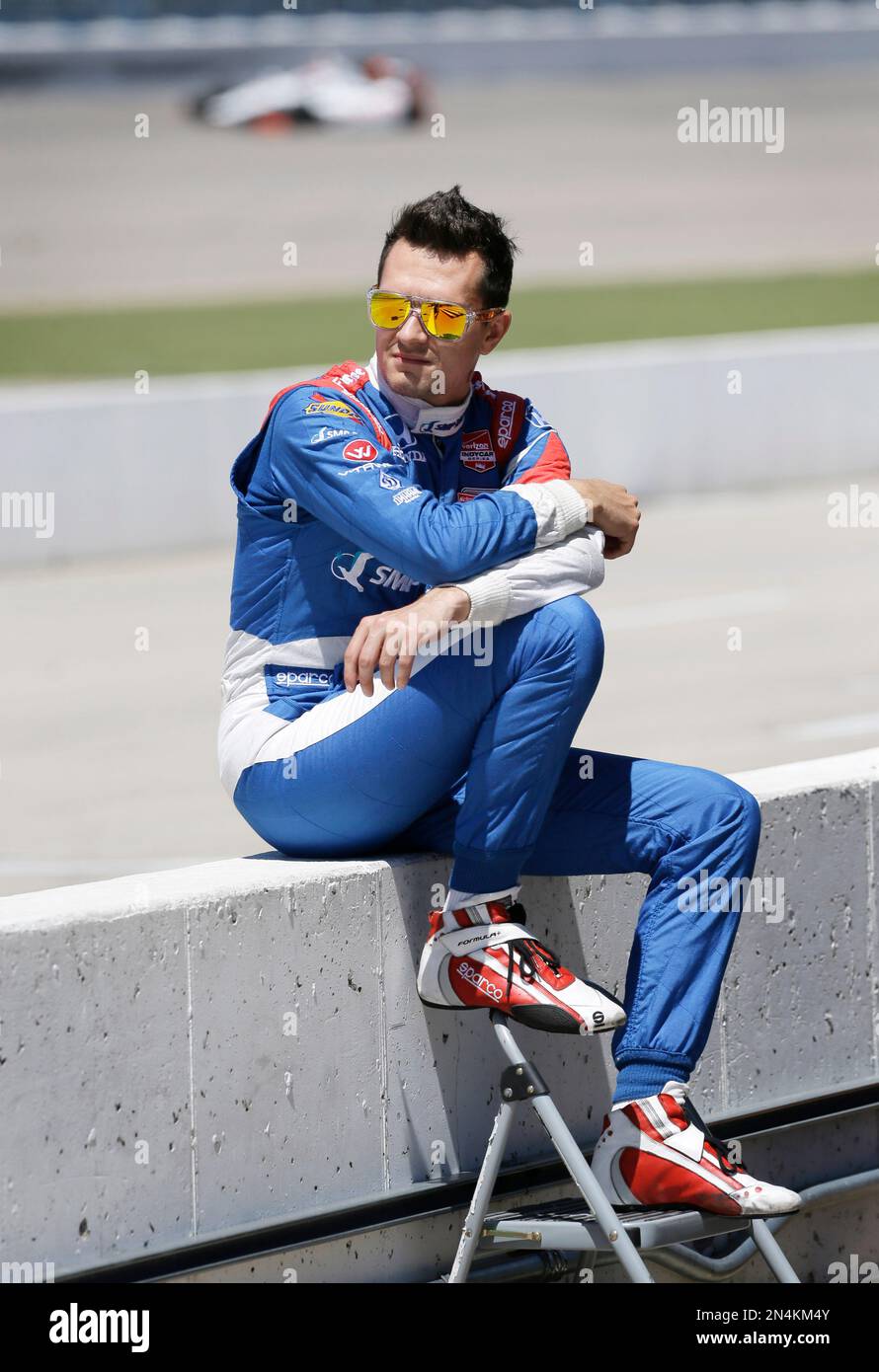 IndyCar driver Mikhail Aleshin looks on during track testing, Friday ...