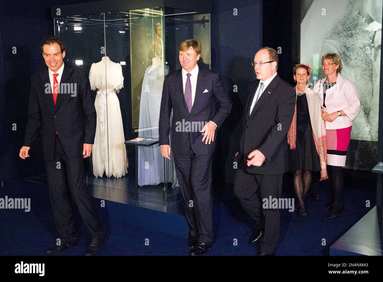 Dutch King Willem Alexander, center, Prince Albert II of Monaco, right ...