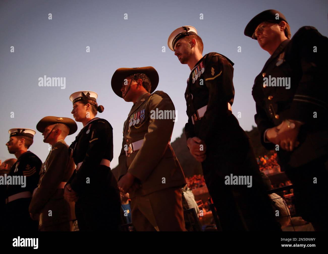 ANZAC soldiers stand during the Dawn Service at the Anzac Commemorative ...