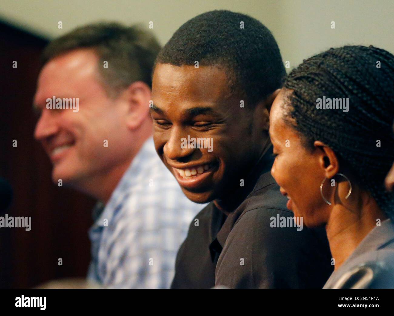 Kansas freshman NCAA college basketball player Andrew Wiggins, center ...