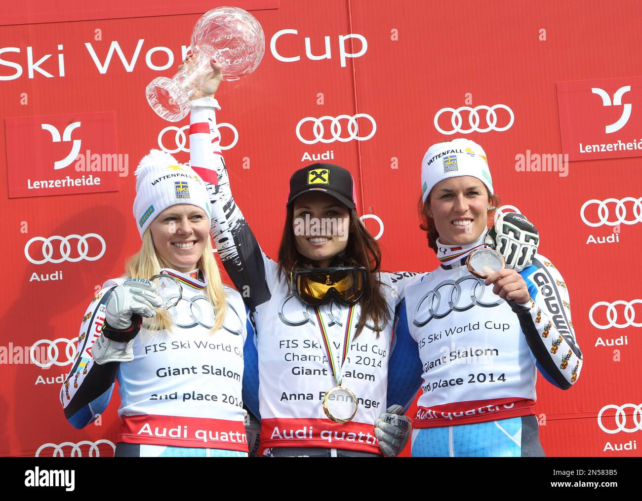 Austria's Anna Fenninger, center, winner of the alpine ski, Women's ...