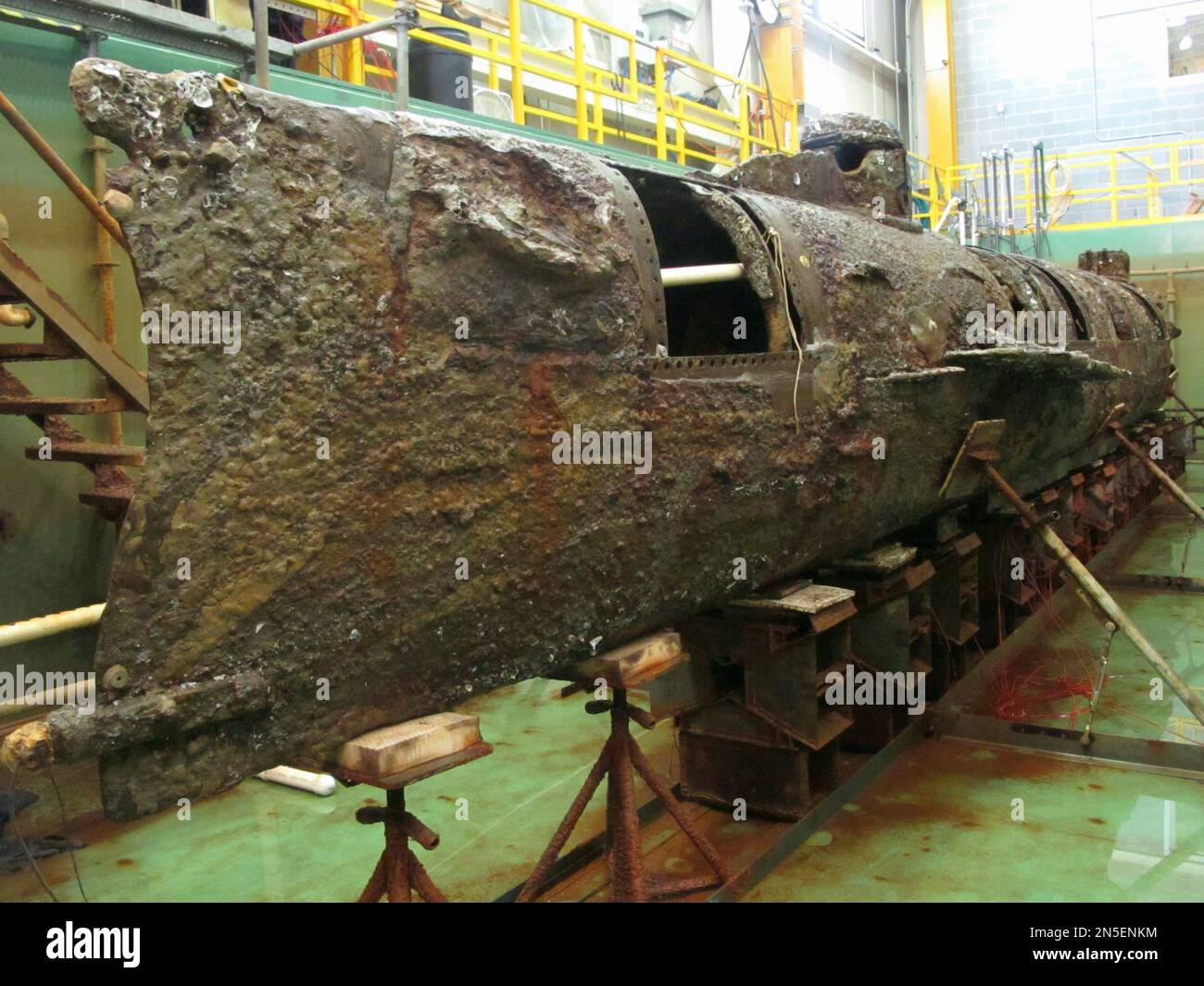 FILE - The Confederate submarine H.L. Hunley sits in a conservation ...
