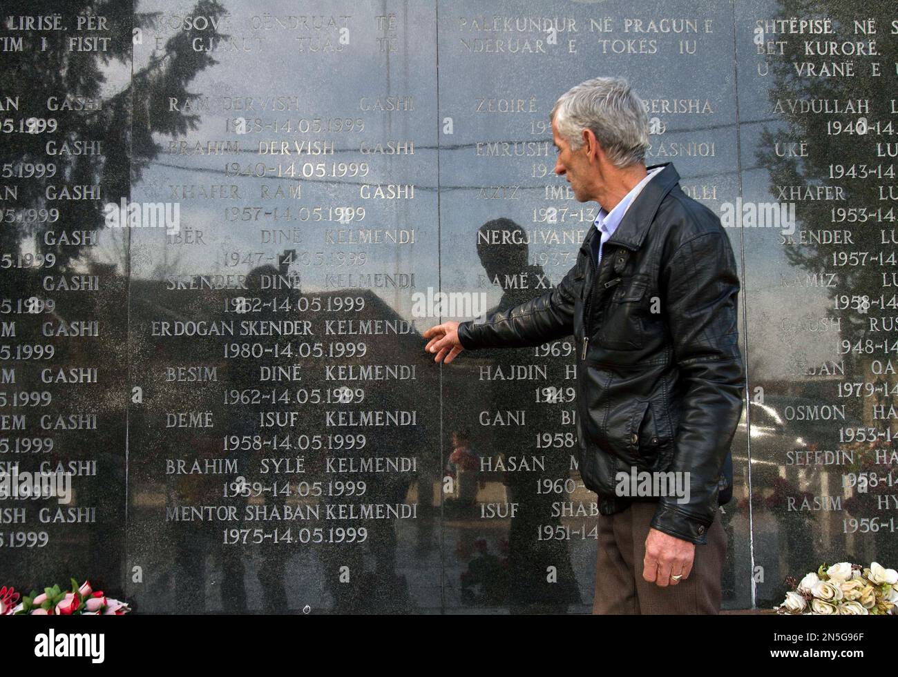 Rexhe Kelmendi, one of three survivors of the Cuska massacre, points ...