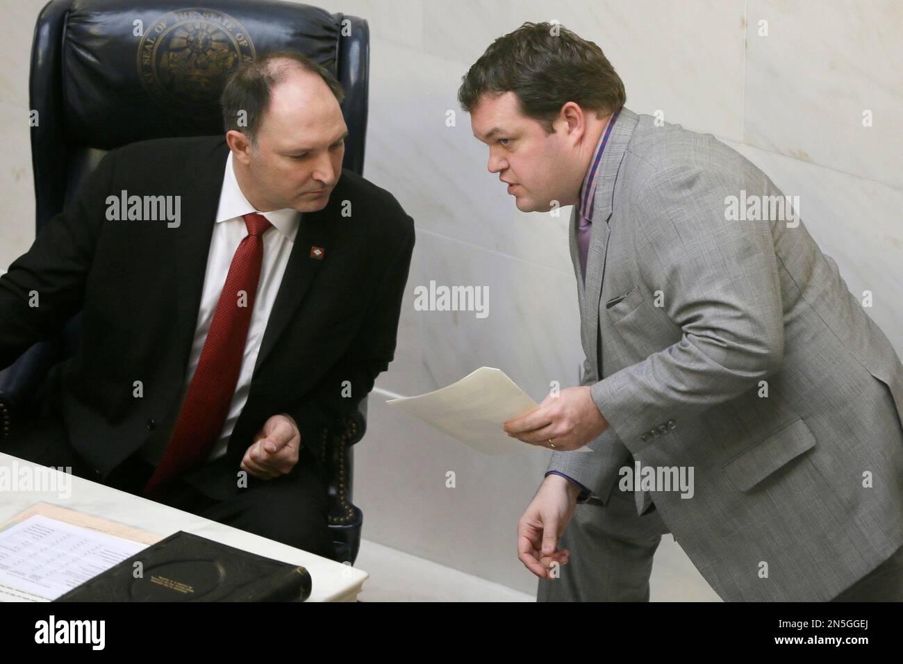 Arkansas Senate President Michael Lamoureux, right, R-Russellville ...