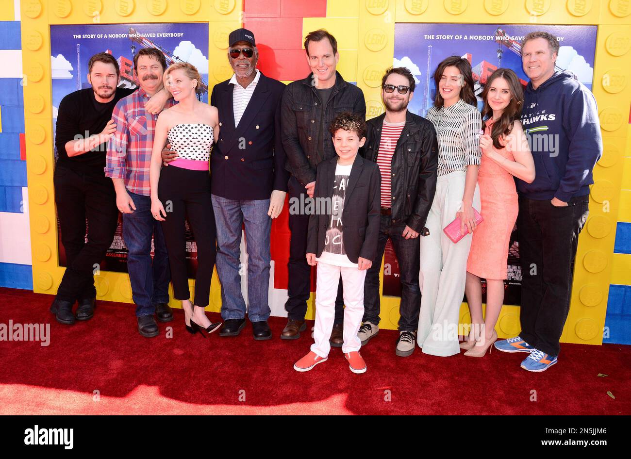 From left to right, actor Chris Pratt, actor Nick Offerman, actress ...