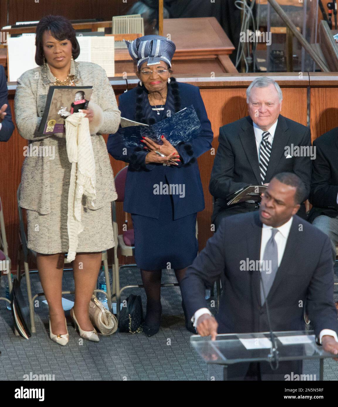Bernice King, left, and Christine King Farris, second from left, stand ...