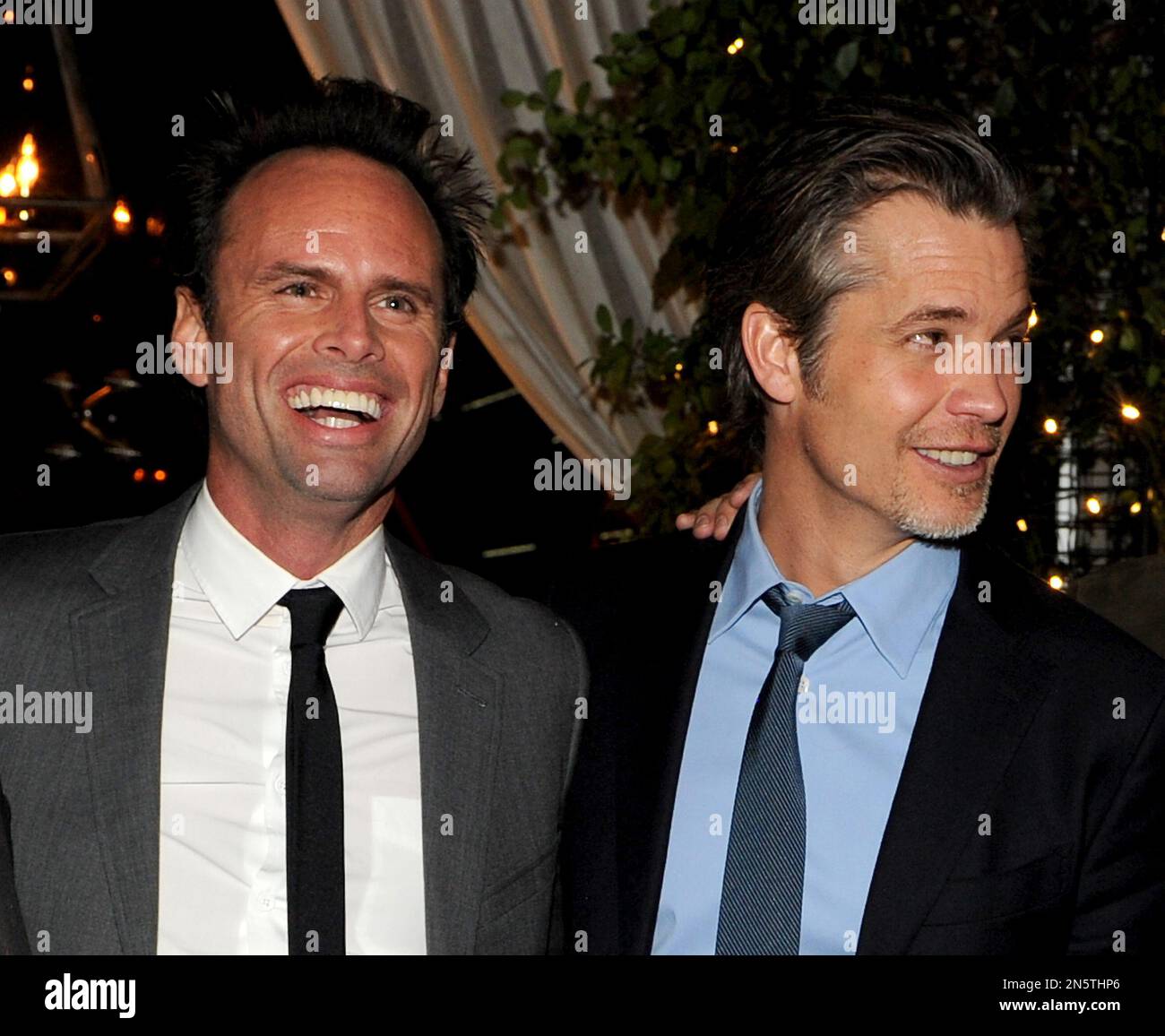 From left, Walter Goggins and Timothy Olyphant are seen at the after ...